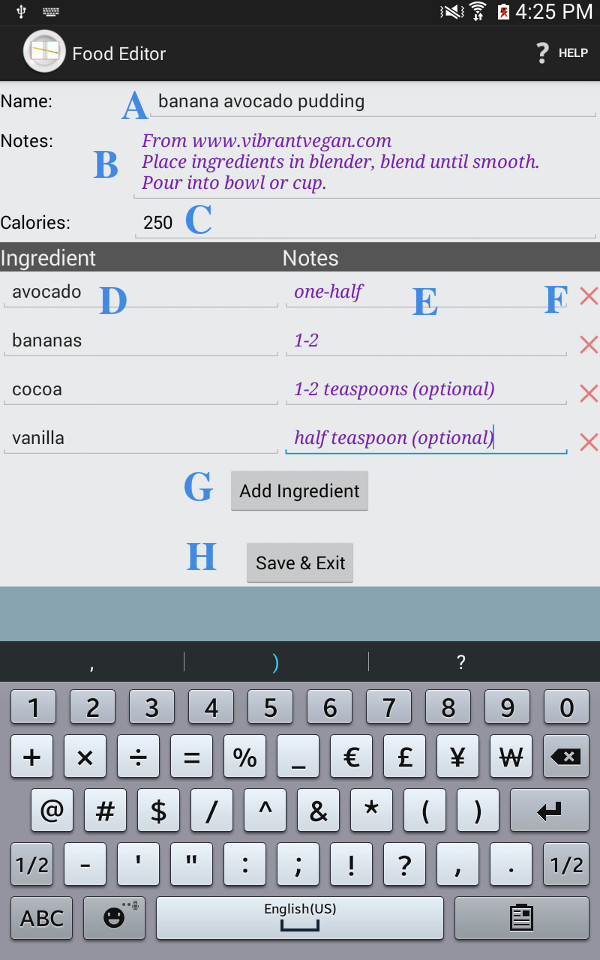 Food Log User's Manual